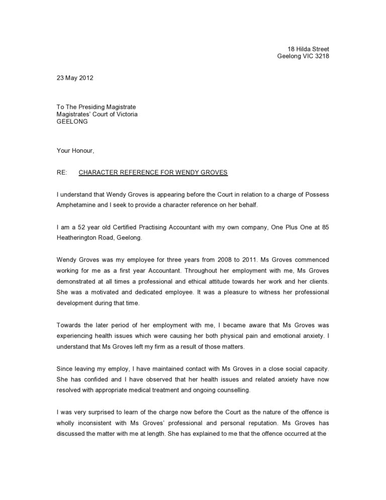 √ Character Reference Letter Template (Word)