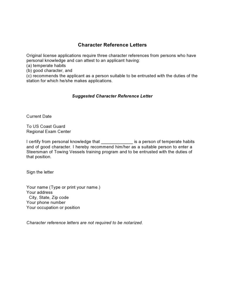 √ Character Reference Letter Template (Word)