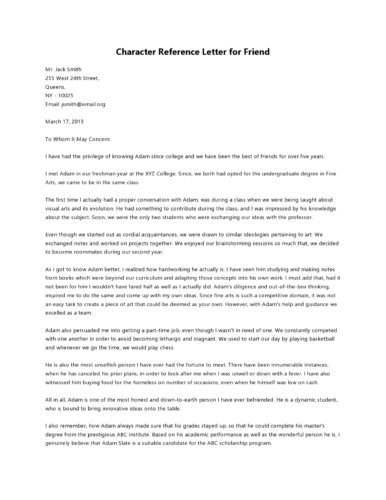 √ Character Reference Letter Template (Word)