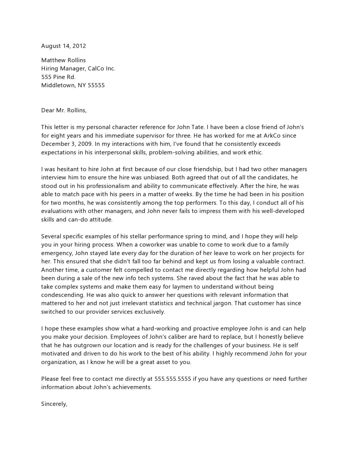 √ Character Reference Letter Template (Word)