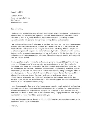 √ Character Reference Letter Template (Word)