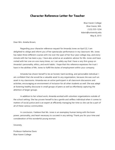 √ Character Reference Letter Template (Word)