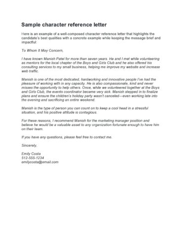 √ Character Reference Letter Template (Word)