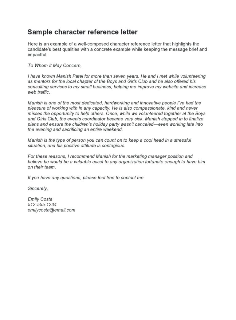 √ Character Reference Letter Template (Word)