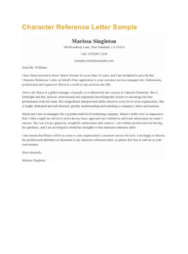 √ Character Reference Letter Template (Word)