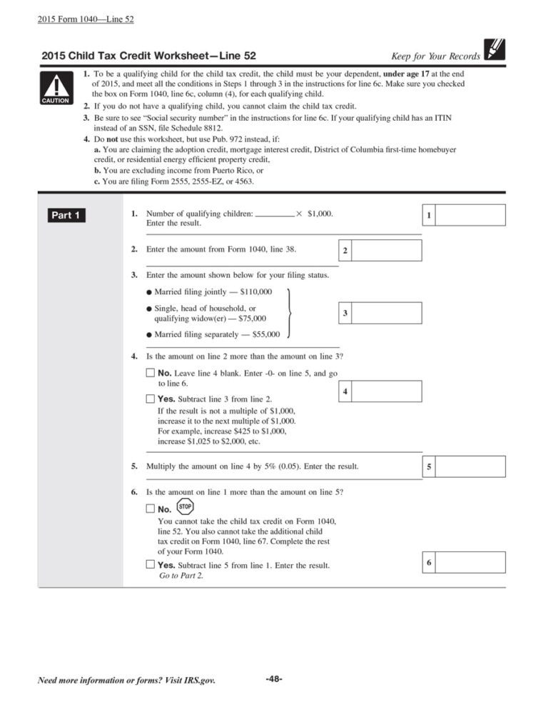 √ Child Tax Credit Worksheet Template