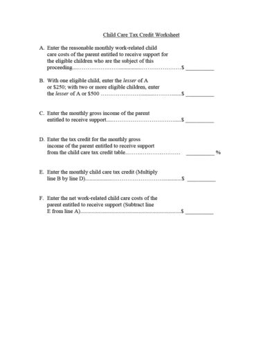 child tax credit worksheet | Templateral