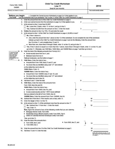 √ Child Tax Credit Worksheet Template