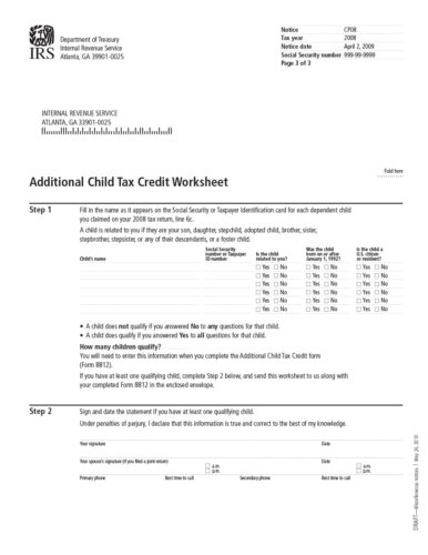 √ Child Tax Credit Worksheet Template