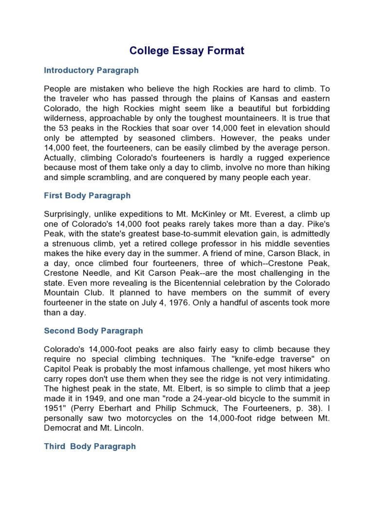 √ College Essay Format Template (Word)