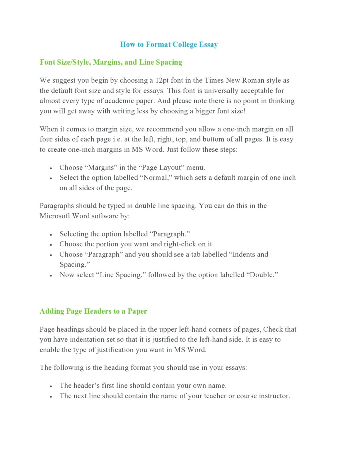 √ College Essay Format Template (Word)