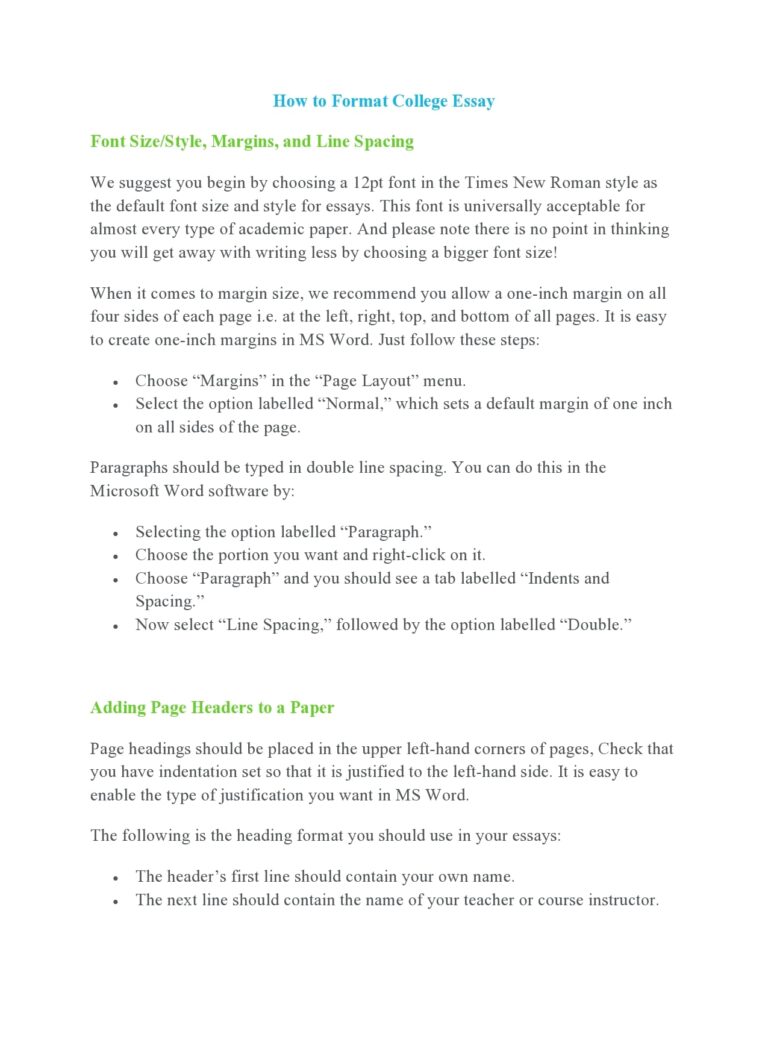 √ College Essay Format Template (Word)