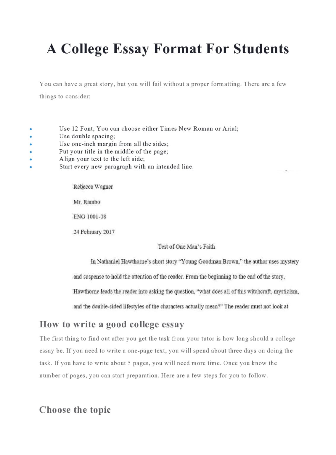 √ College Essay Format Template (Word)