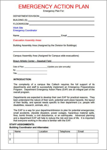 √ Construction Emergency Action Plan Template