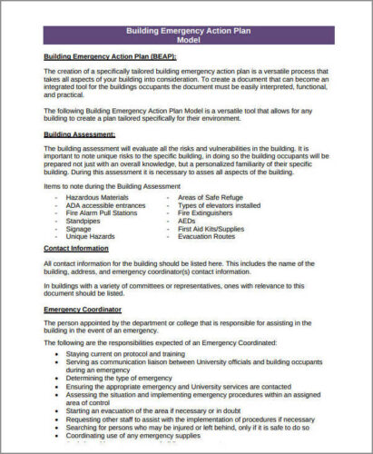 √ Construction Emergency Action Plan Template