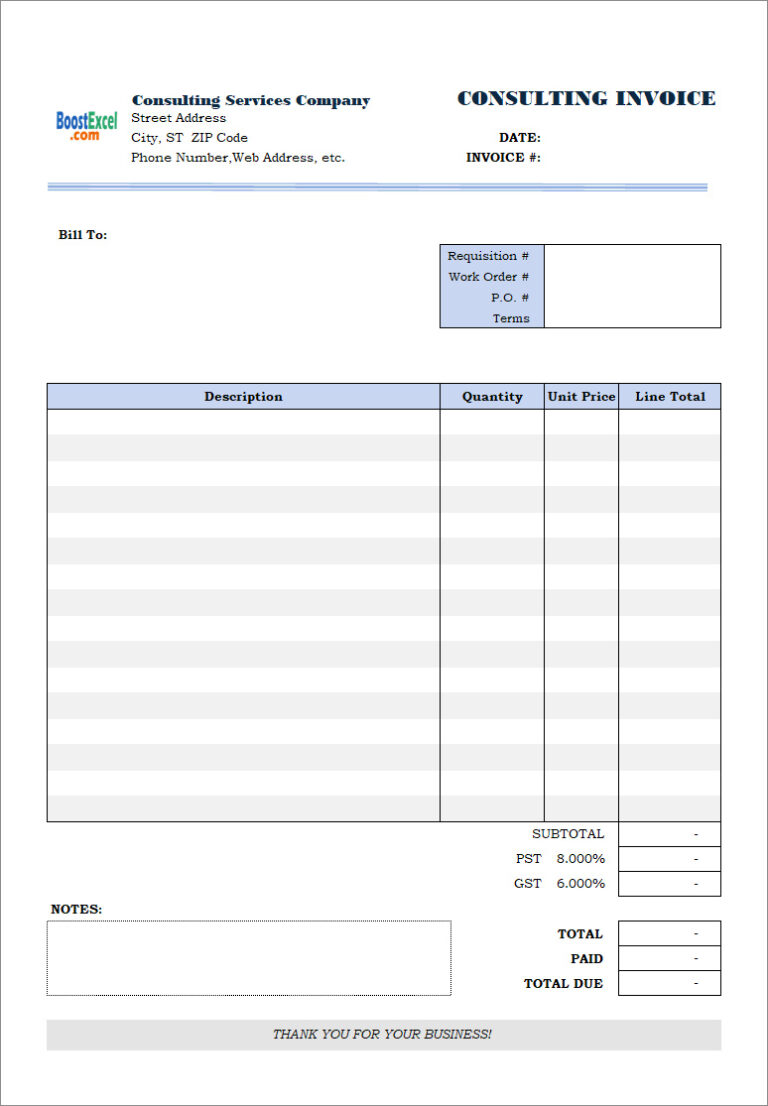 √ Consultant Service Invoice Template