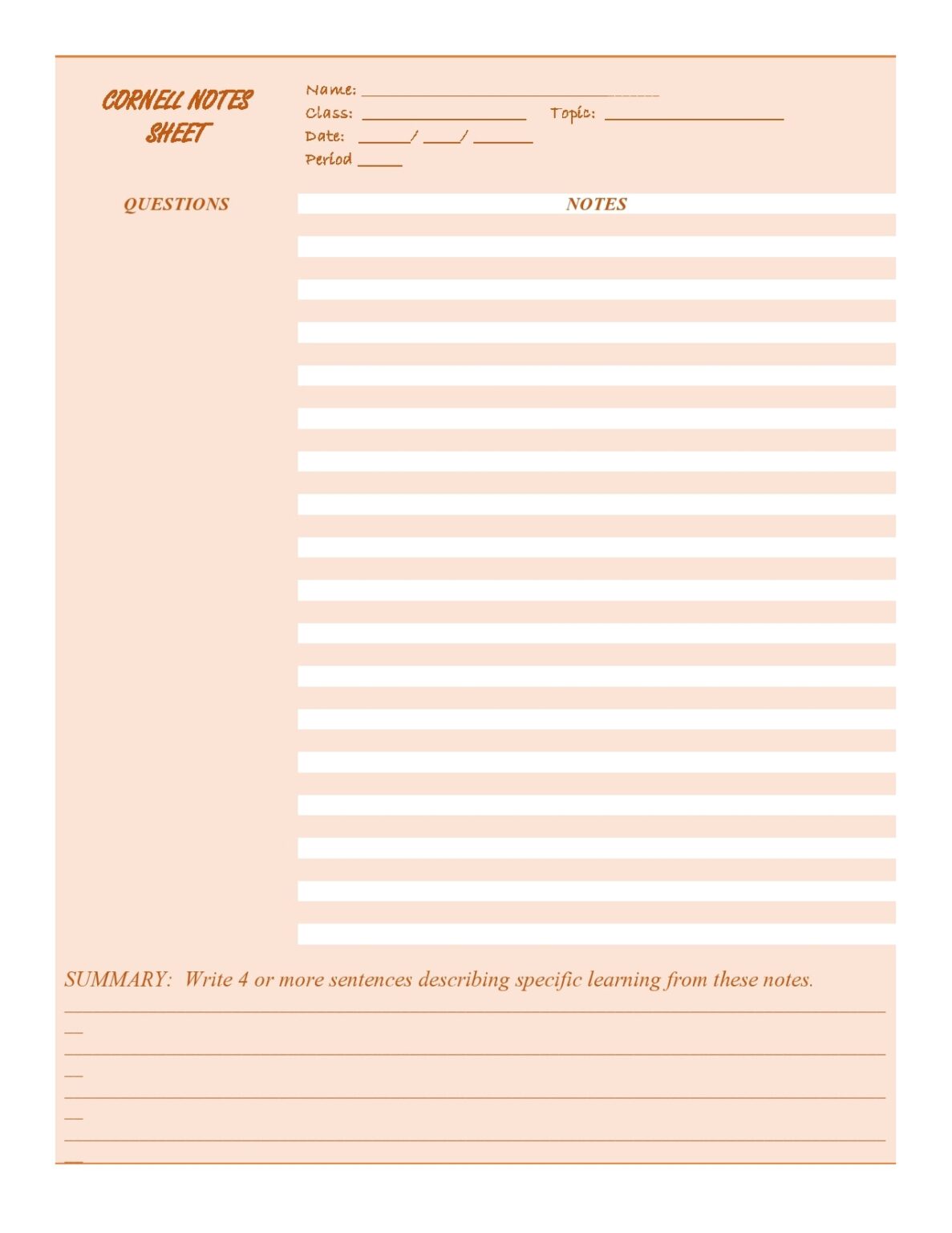 √ Free Printable Cornell Notes Template