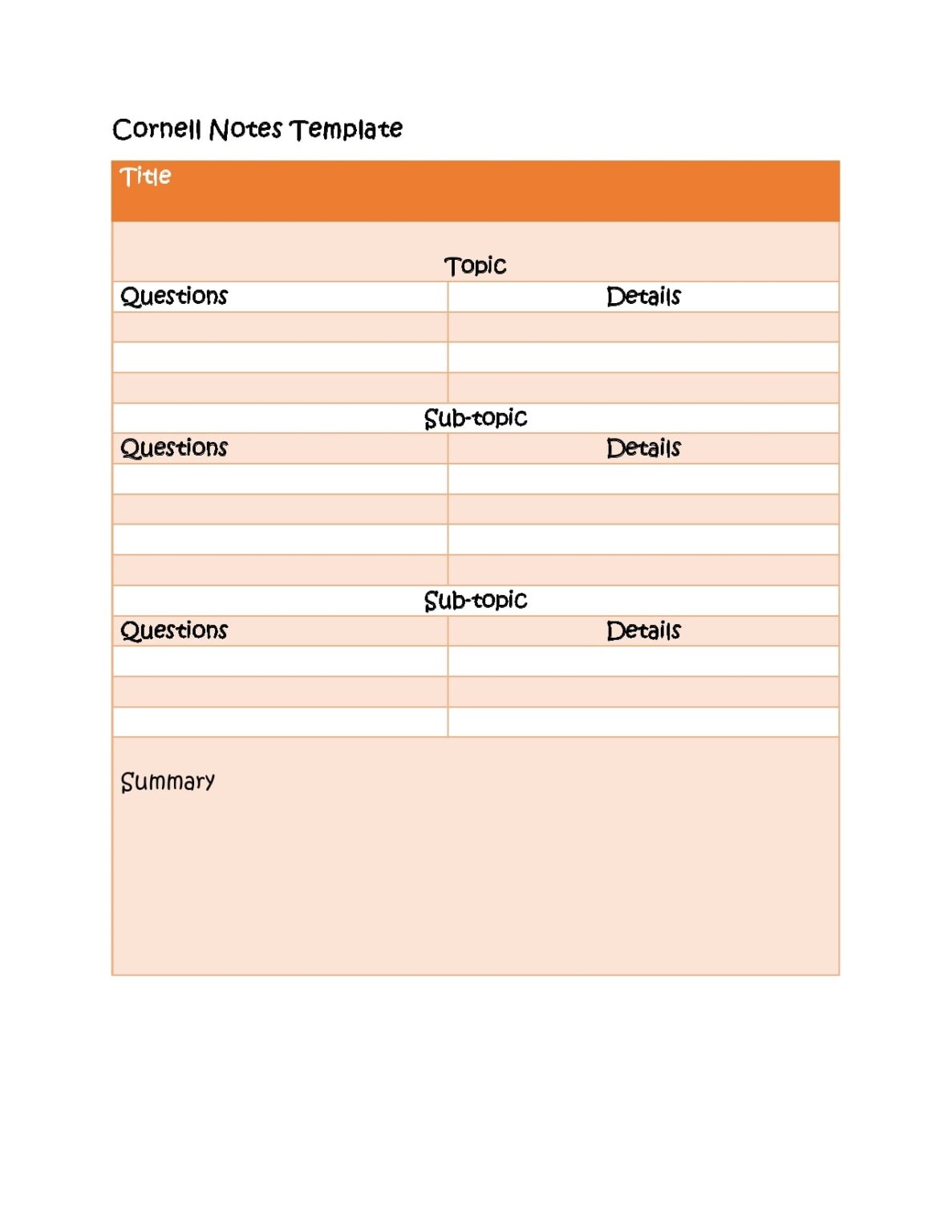 √ Free Printable Cornell Notes Template