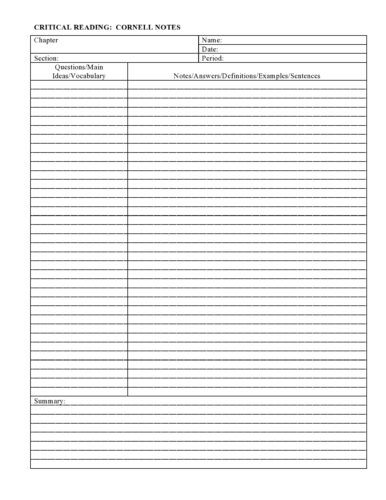 √ Free Printable Cornell Notes Template