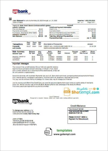 √ Credit Card Billing Statement Template