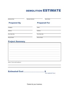 demolition estimate template | Templateral