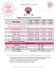 dog grooming price list template sample | Templateral
