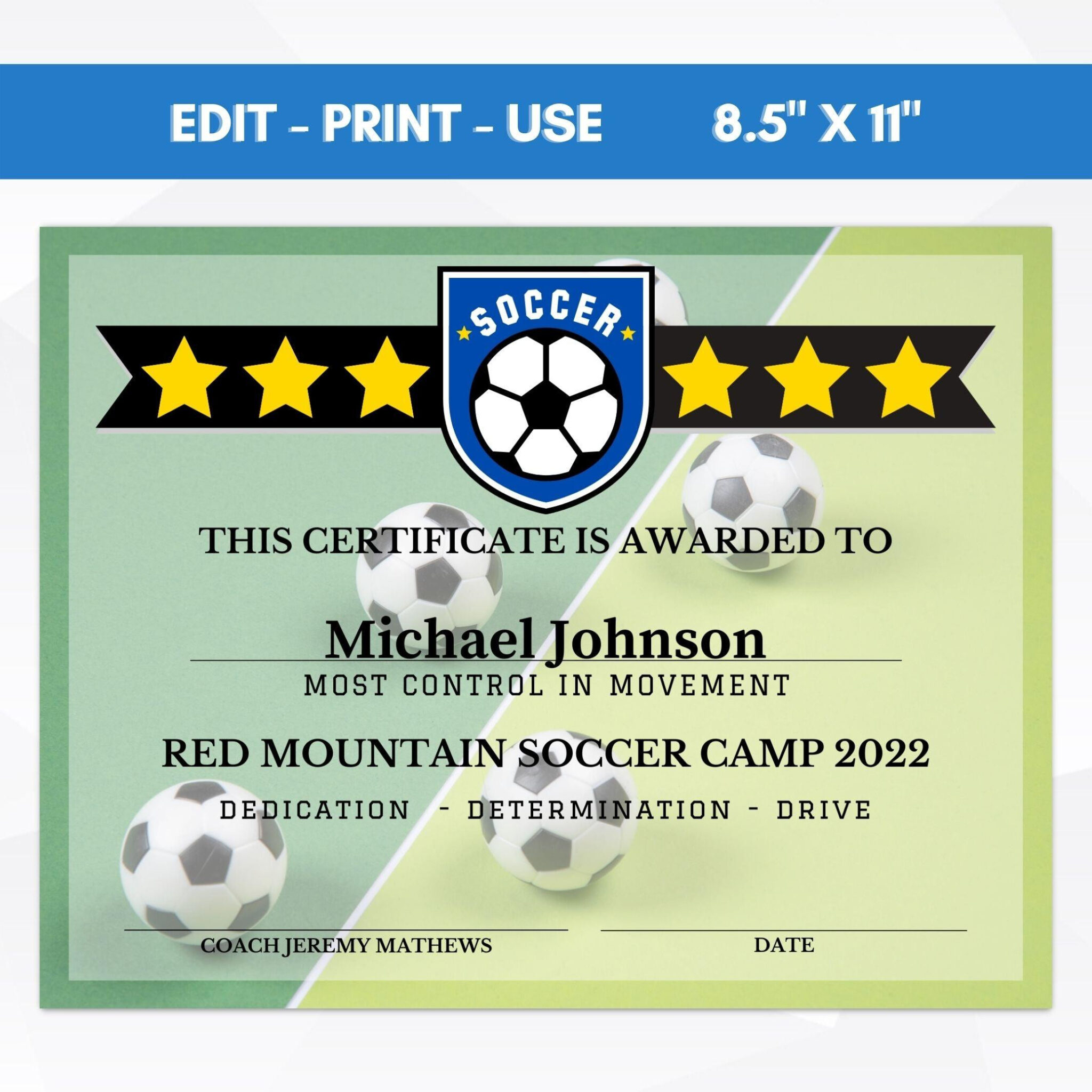 Editable Soccer Certificates | Templateral
