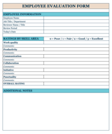 employee performance evaluation sheet example | Templateral
