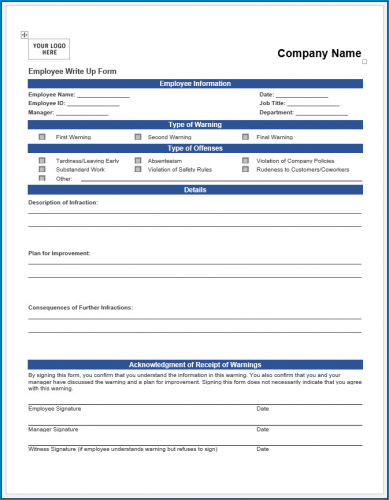 √ Free Printable Employee Write-Up Form
