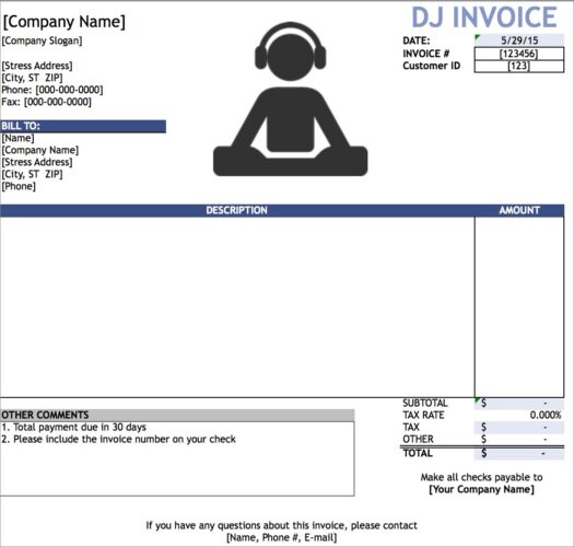 √ Free Printable DJ Invoice Template