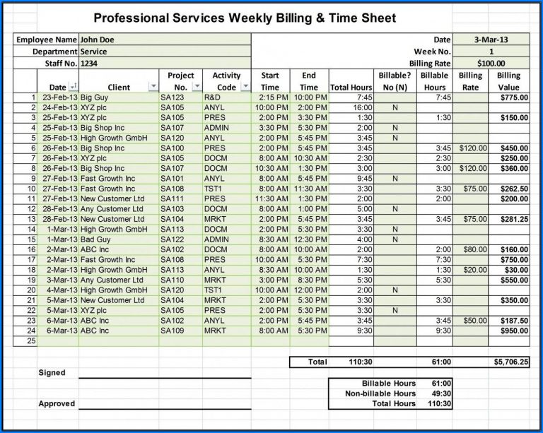 √ Free Printable Project Timesheet Template