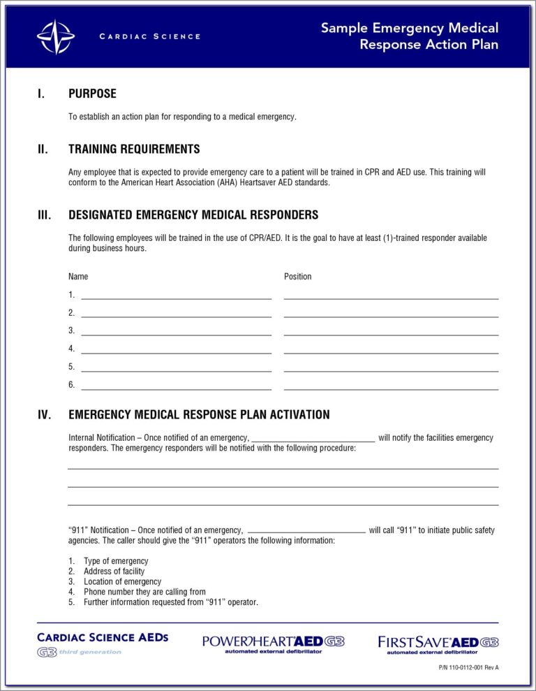√ Printable Athletic Emergency Action Plan Template