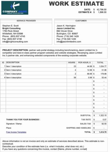 √ General Business Estimate Template