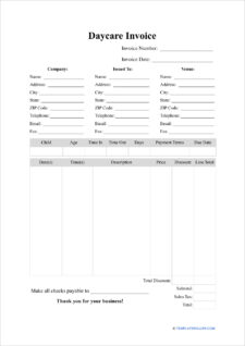 √ Customizable Daycare Invoice Template