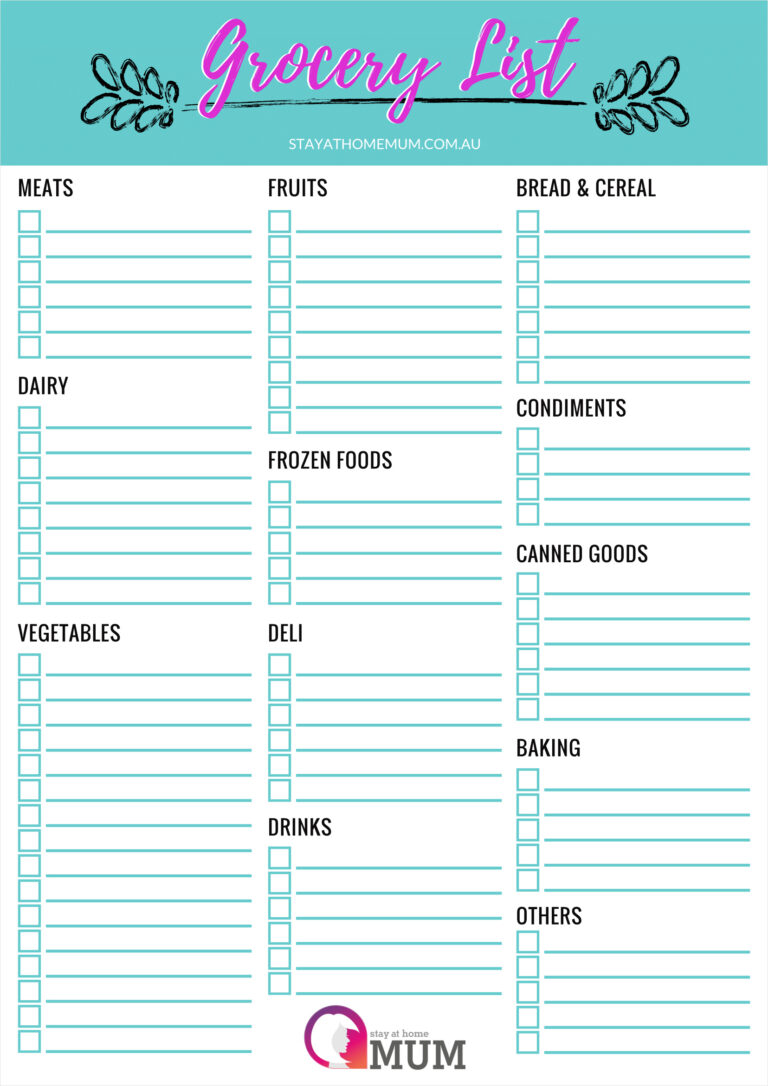 √ Free Printable Food Shopping Checklist Template