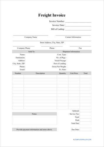 √ Freight Invoice Template