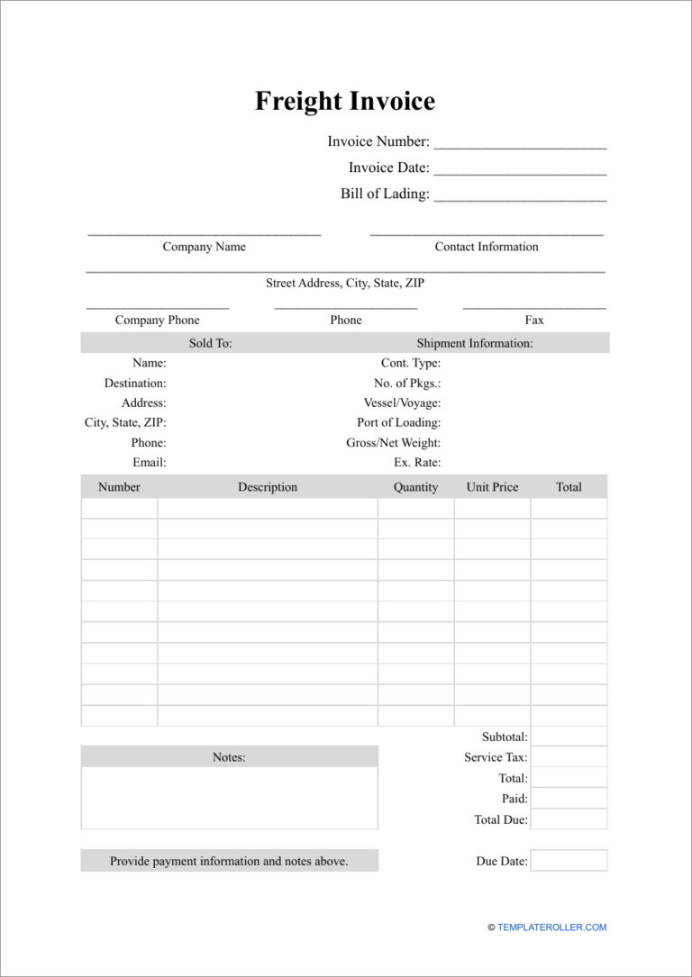 √ Freight Invoice Template