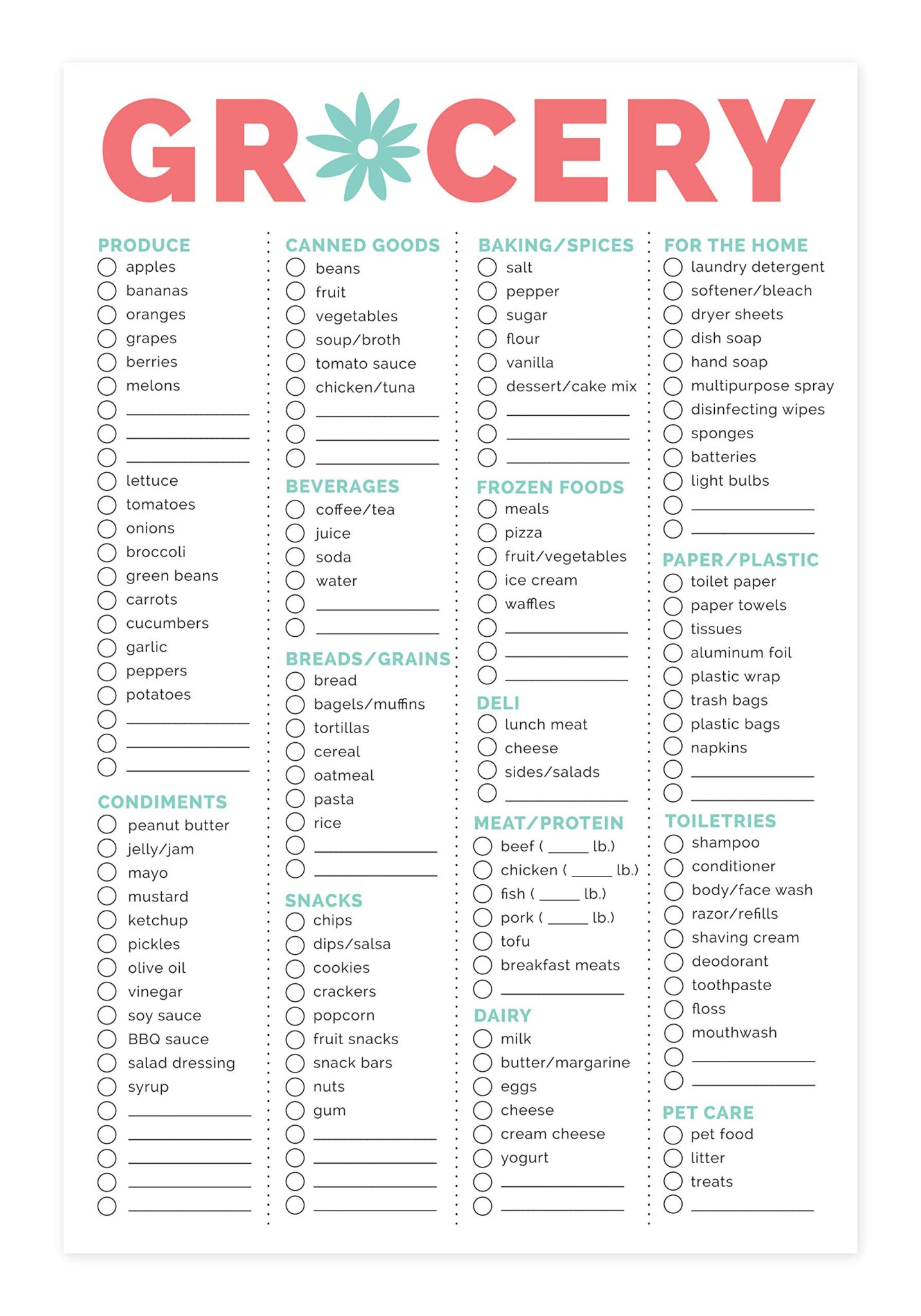 √ Free Printable Grocery Shopping Checklist Template