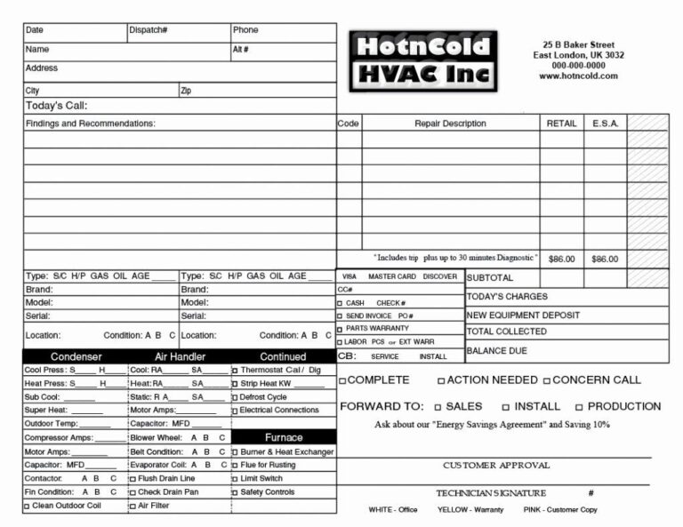 √ Heating And Cooling Invoice Template