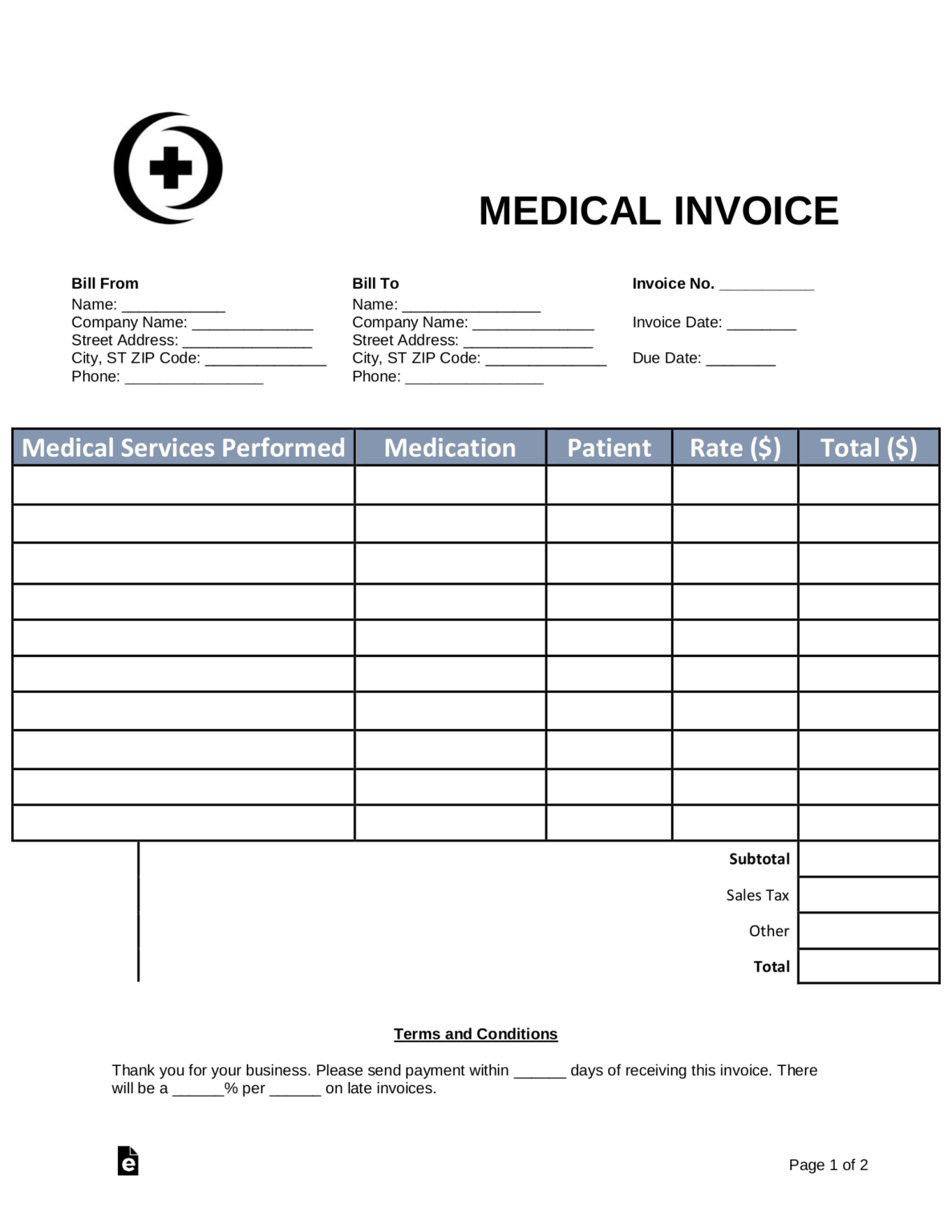 √ Printable Hospital Invoice Template