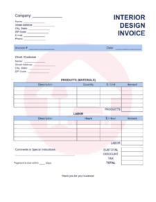 example of interior design invoice template | Templateral