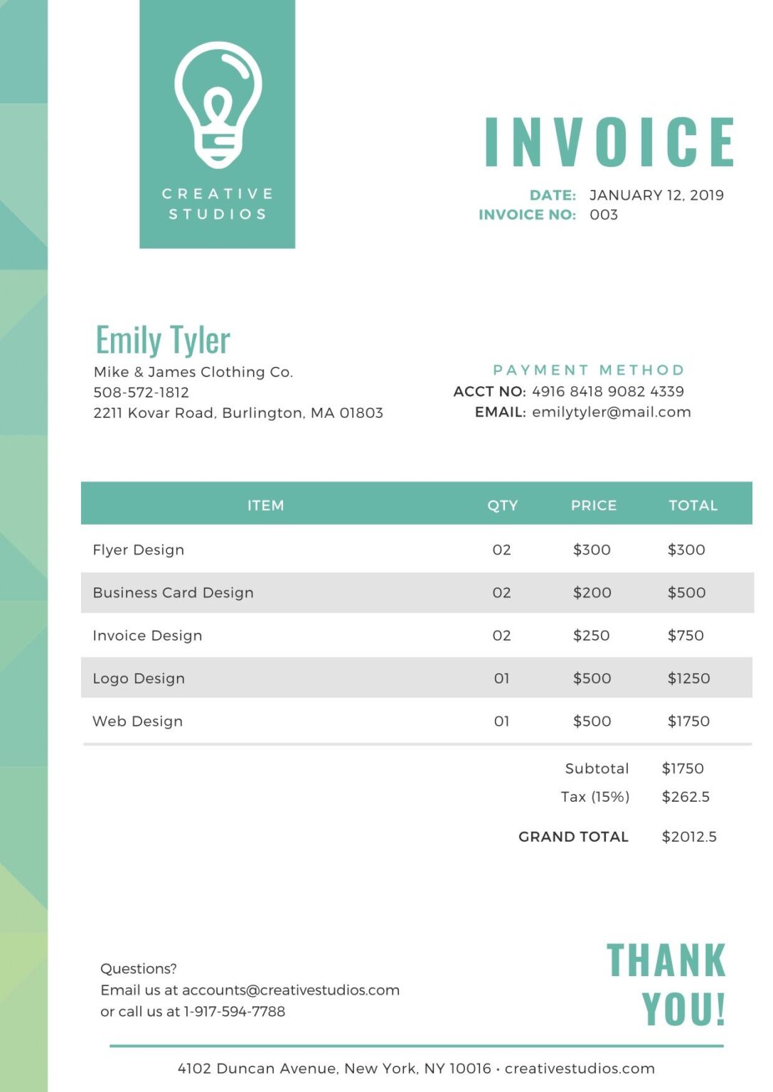 √ Invoice Template For Designer