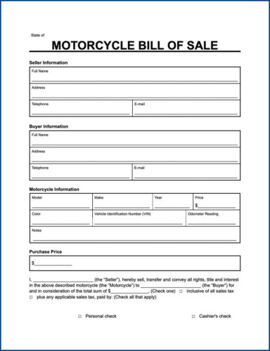 √ Motorcycle Bill Of Sale Template (Ready To Use)
