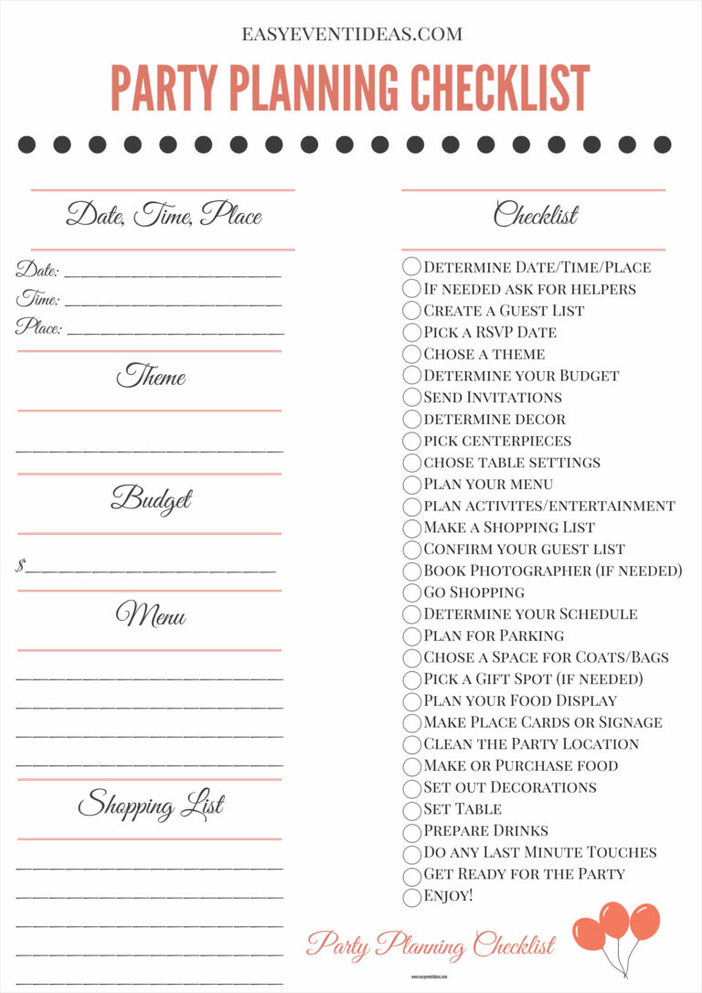 √ Free Printable Party Shopping Checklist Template