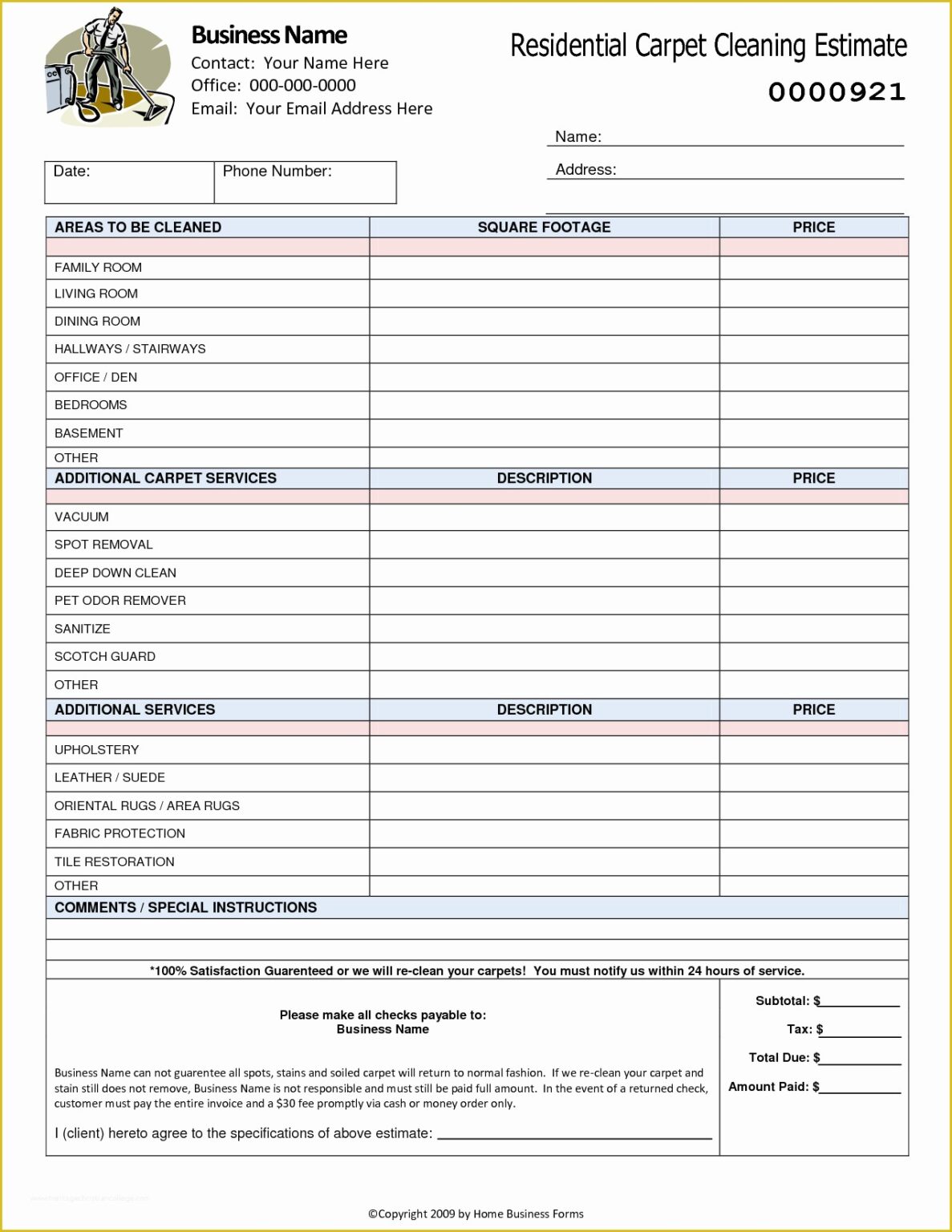 √ Printable Flooring Estimate Template