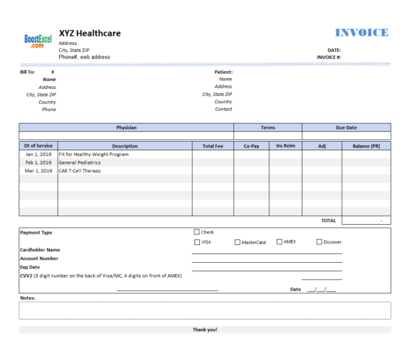 √ Printable Medical Invoice Template