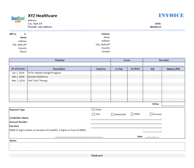 √ Printable Medical Invoice Template