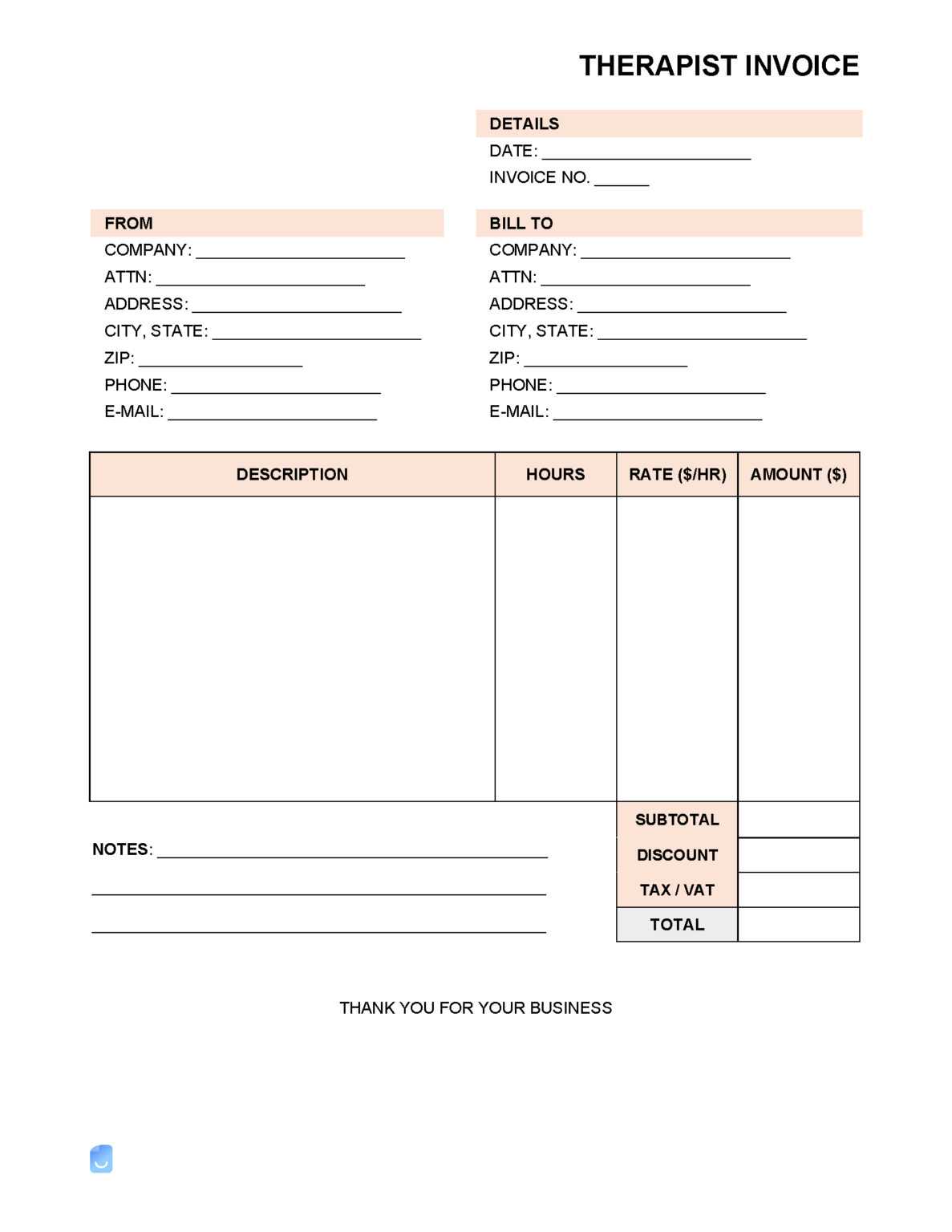 √ Therapy Invoice Template