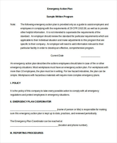 √ Workplace Emergency Action Plan Template