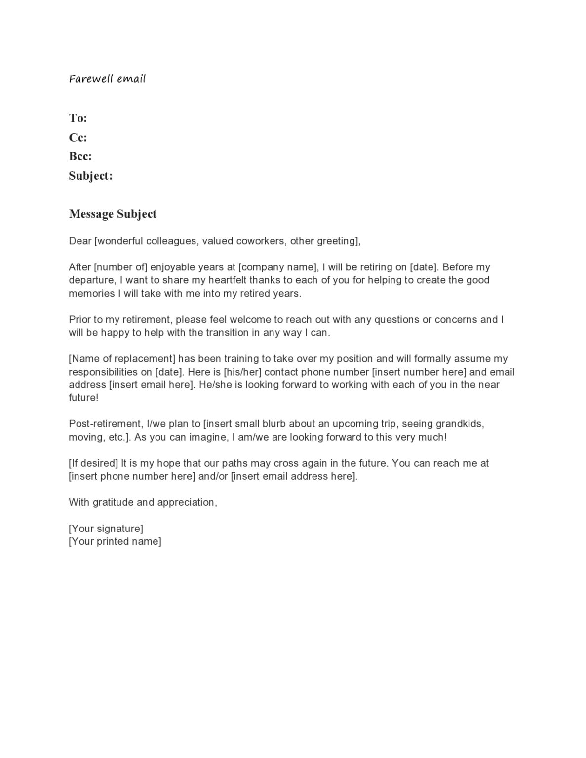 √ Free Printable Farewell Letter Template (Word)